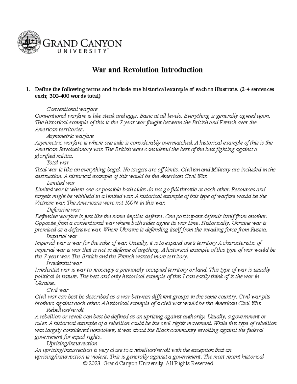 HIS 386 RS T1 War vs. Revolution: Key Concepts & Historical Examples - Studocu