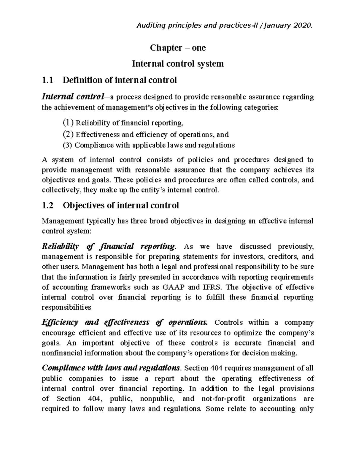 Auditing Principles and Practices II: Internal Control Systems Overview - Studocu