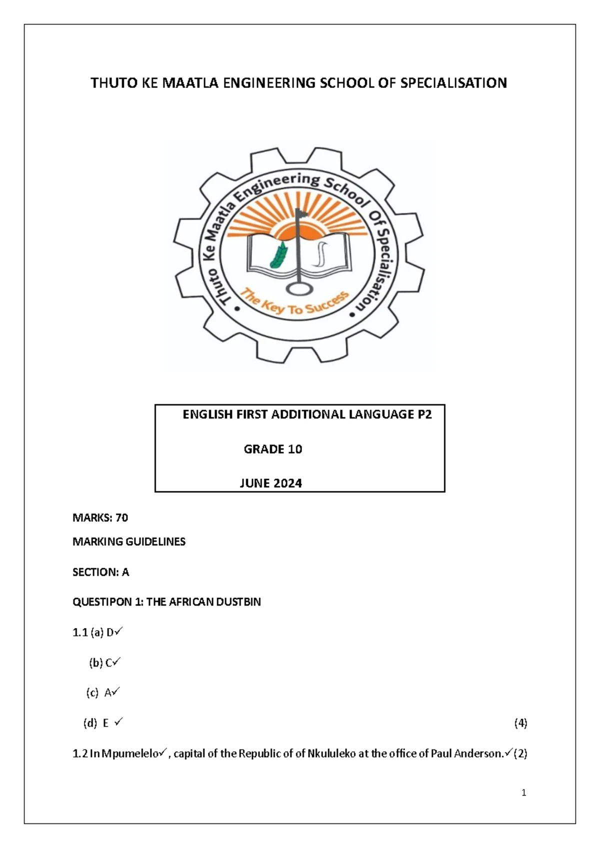 Grade 10 English Paper 2 JUNE Exam Question Paper Analysis - Studocu