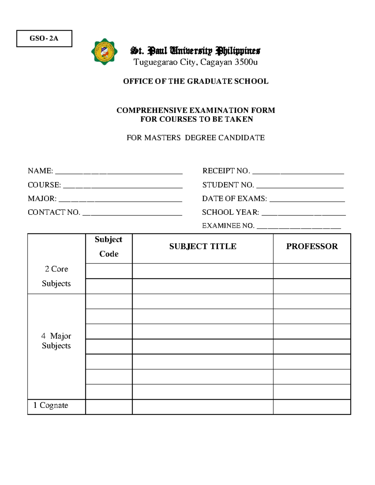examindation form - St. Paul University Philippines Tuguegarao City ...