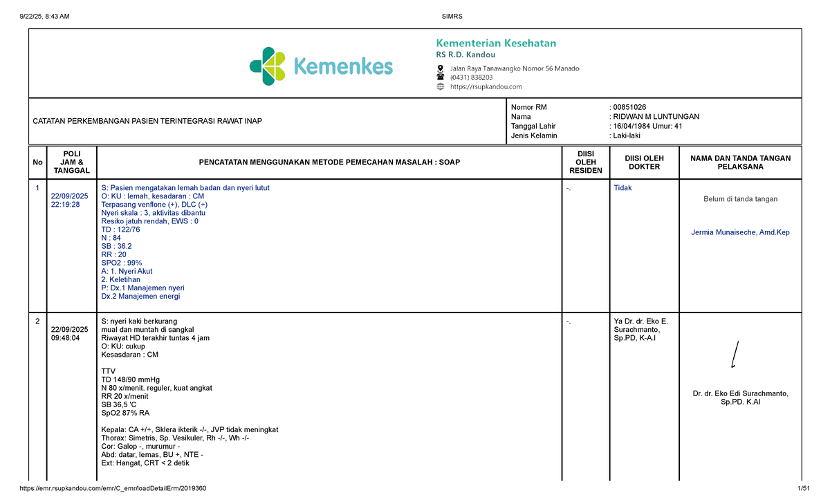 SOAP Notes for Patient Development - SIMRS Documentation - Studocu