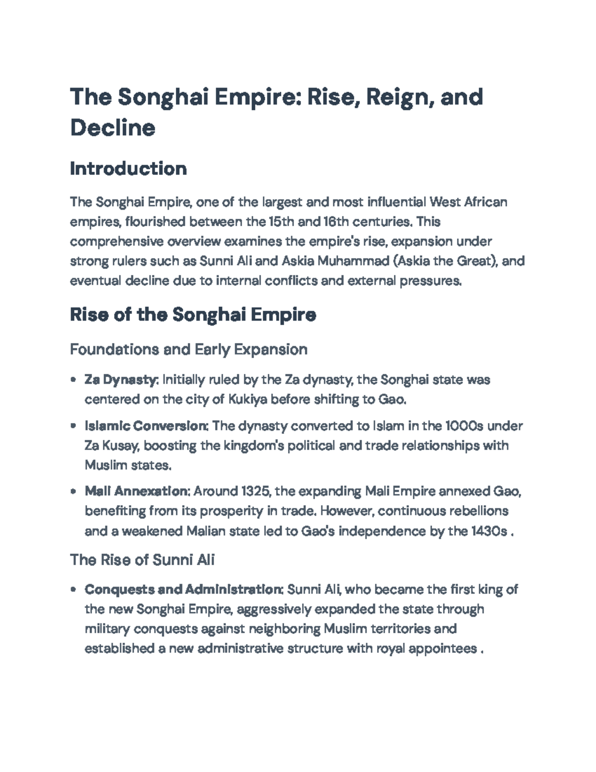 The Songhai Empire: Rise & Decline (HIST 101 Lecture Notes) - Studocu