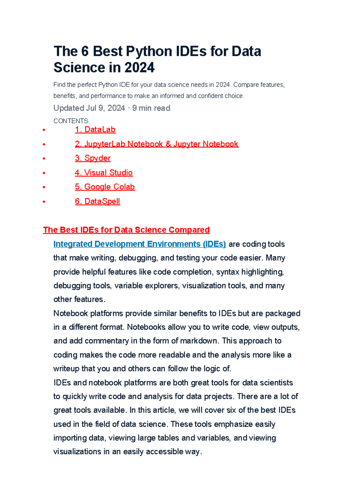 Top Python IDEs for Data Science & Analysis in 2024 - Studocu