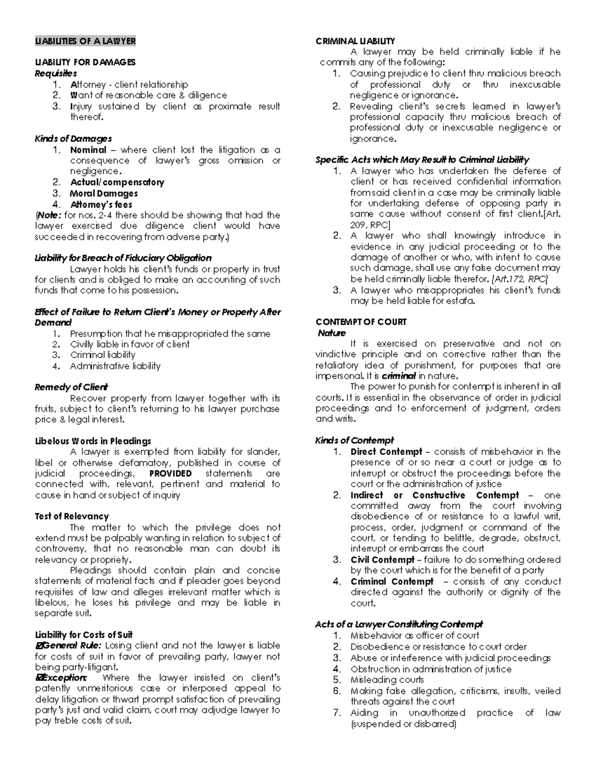 Liabilities of a Lawyer: Key Concepts and Legal Responsibilities - Studocu