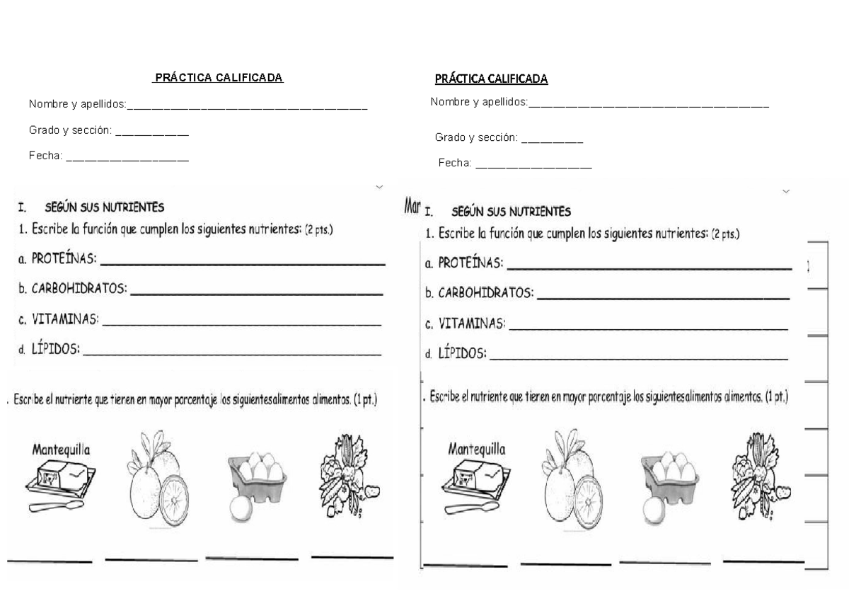 Práctica- C.T.A doc - Practica de Ciencia - Ciencia y Ambiente - PRÁCTICA CALIFICADA Nombre y ...