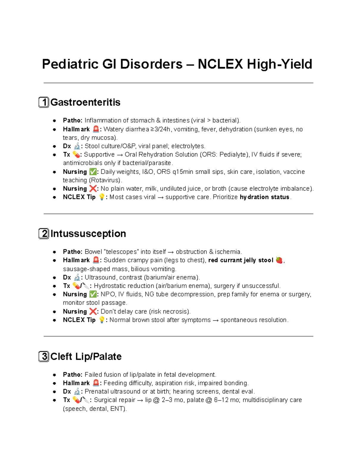 Pediatric GI Disorders NCLEX High-Yield Study Guide - Studocu