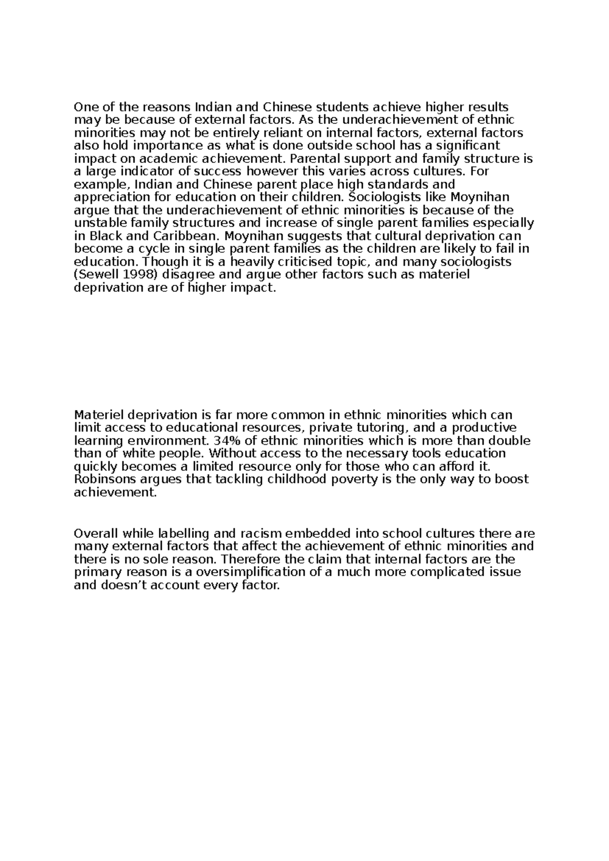 Ethnic Differences in Educational Achievement: External Factors ...