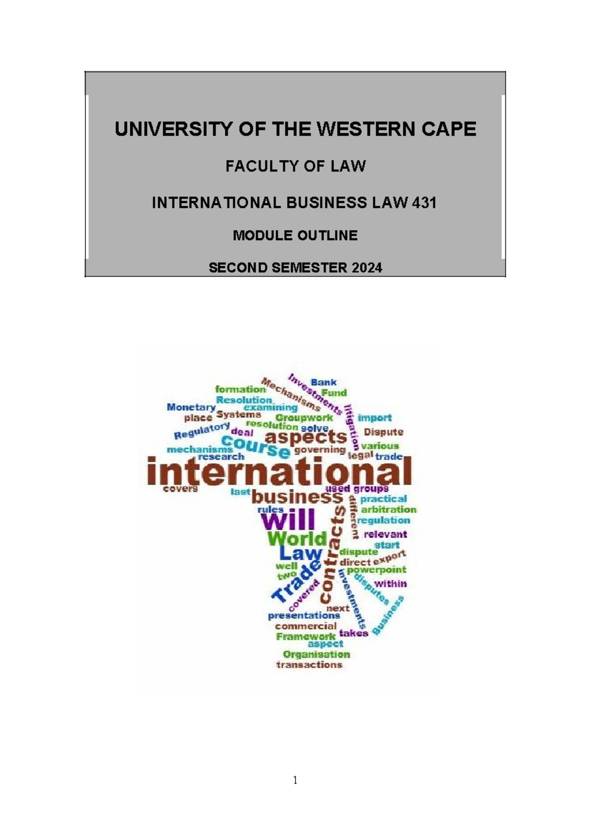 IBL 431 Module Outline for International Business Law - 2024 - Studocu