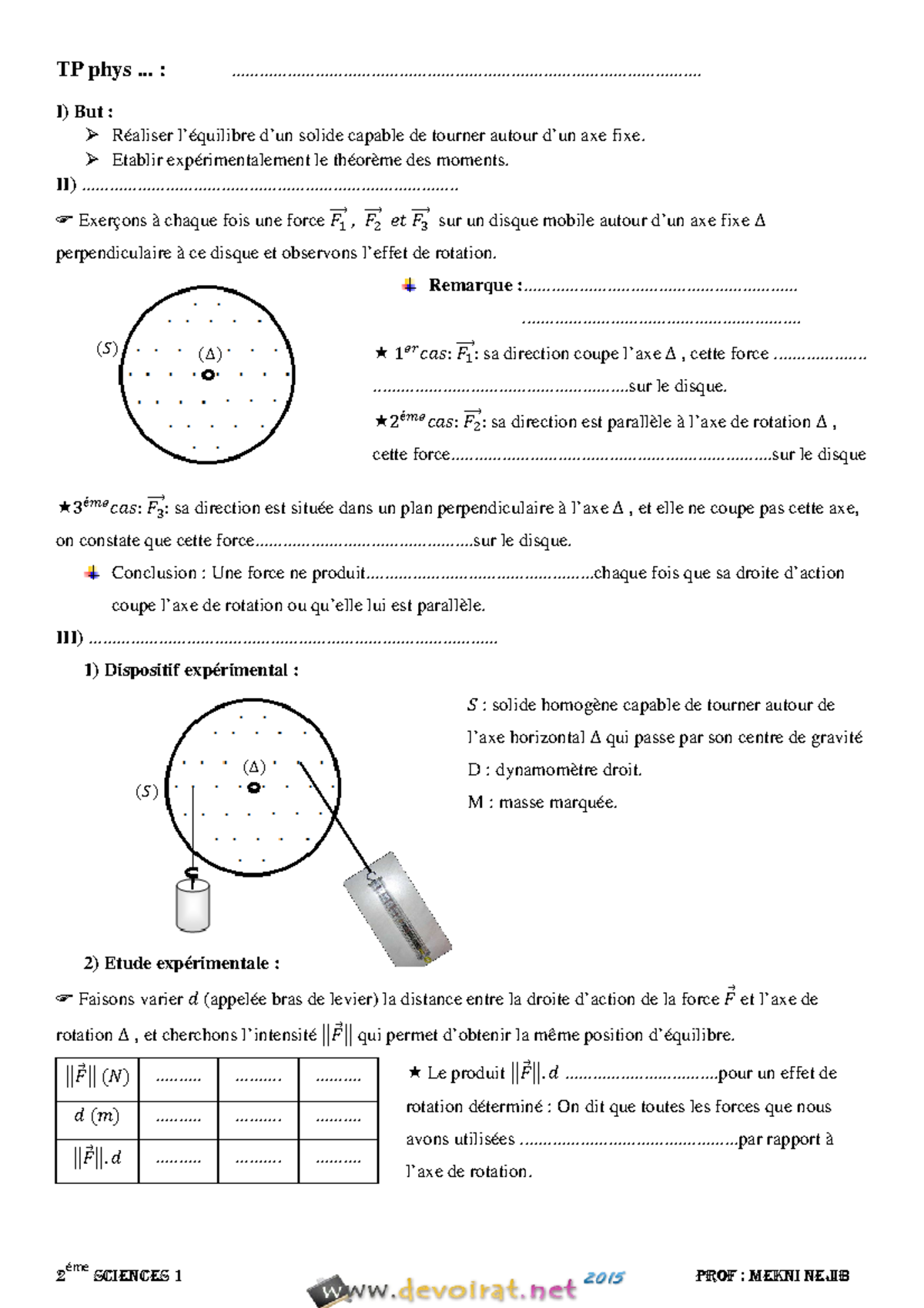 Cours - TP Physique Moments - 2ème Sciences - Mr Mekni Nejib - Studocu