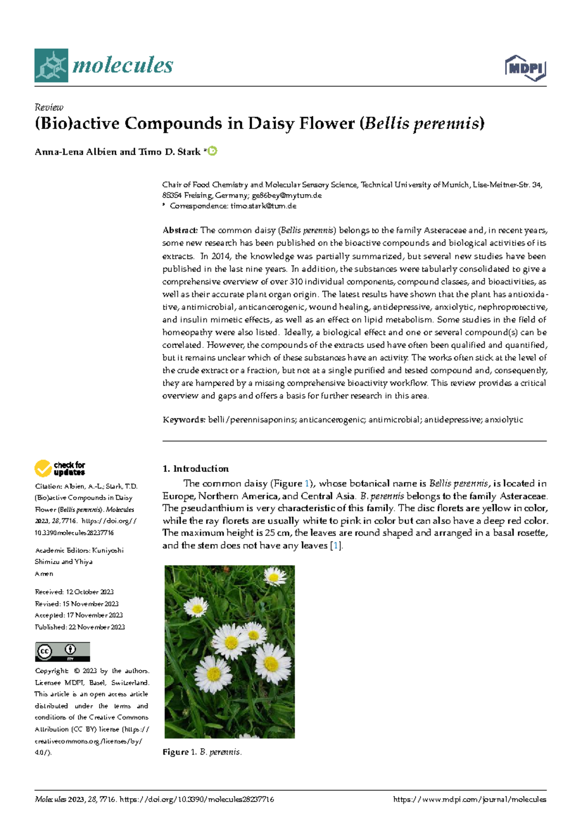 (Bio)active Compounds and Biological Activities of Bellis perennis: A ...