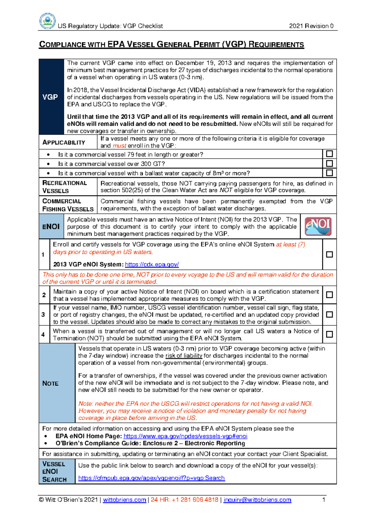 2021 VGP Checklist Rev 0 - COMPLIANCE WITH EPA VESSEL GENERAL PERMIT ...