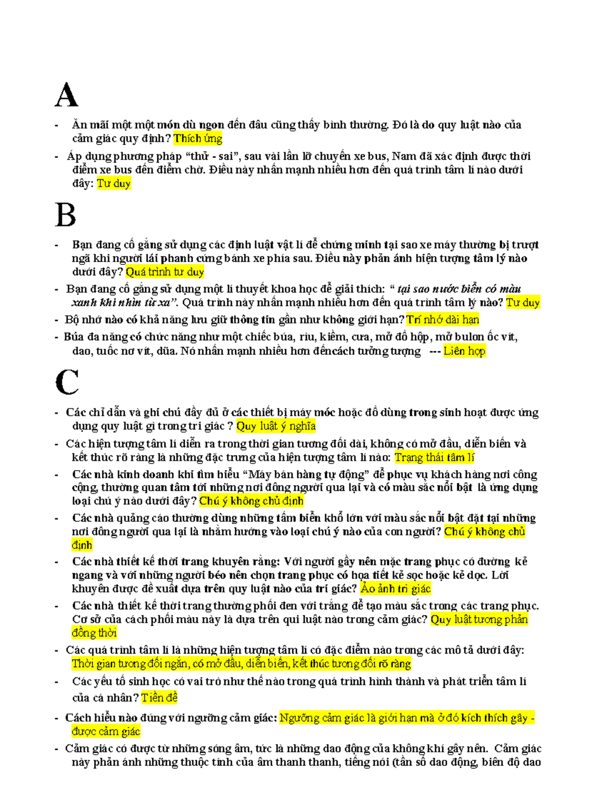 TLH - Tư Duy và Cảm Nhận Trong Tâm Lý Học - Tài Liệu Ôn Tập - Studocu