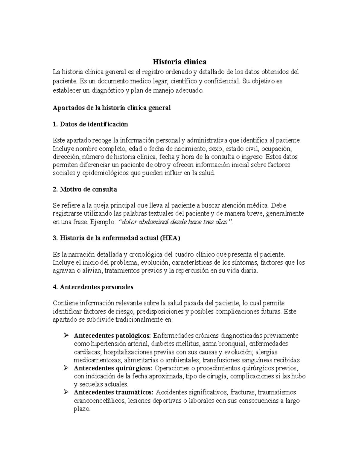 Informe de Historia Clínica General: Estructura y Contenido - Studocu