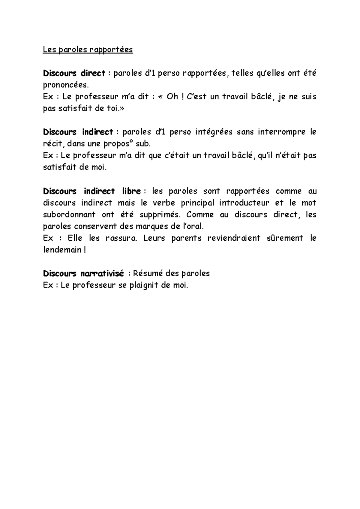 Les paroles rapportées - Les paroles rapportées Discours direct ...