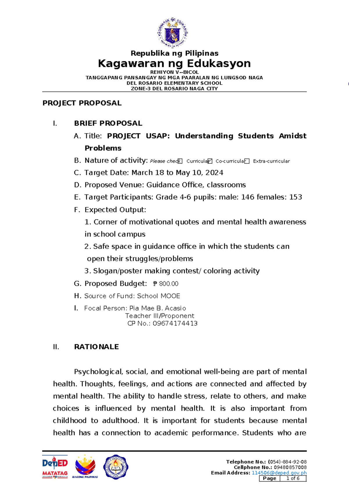 Project USAP Proposal - Republika ng Pilipinas Kagawaran ng Edukasyon ...