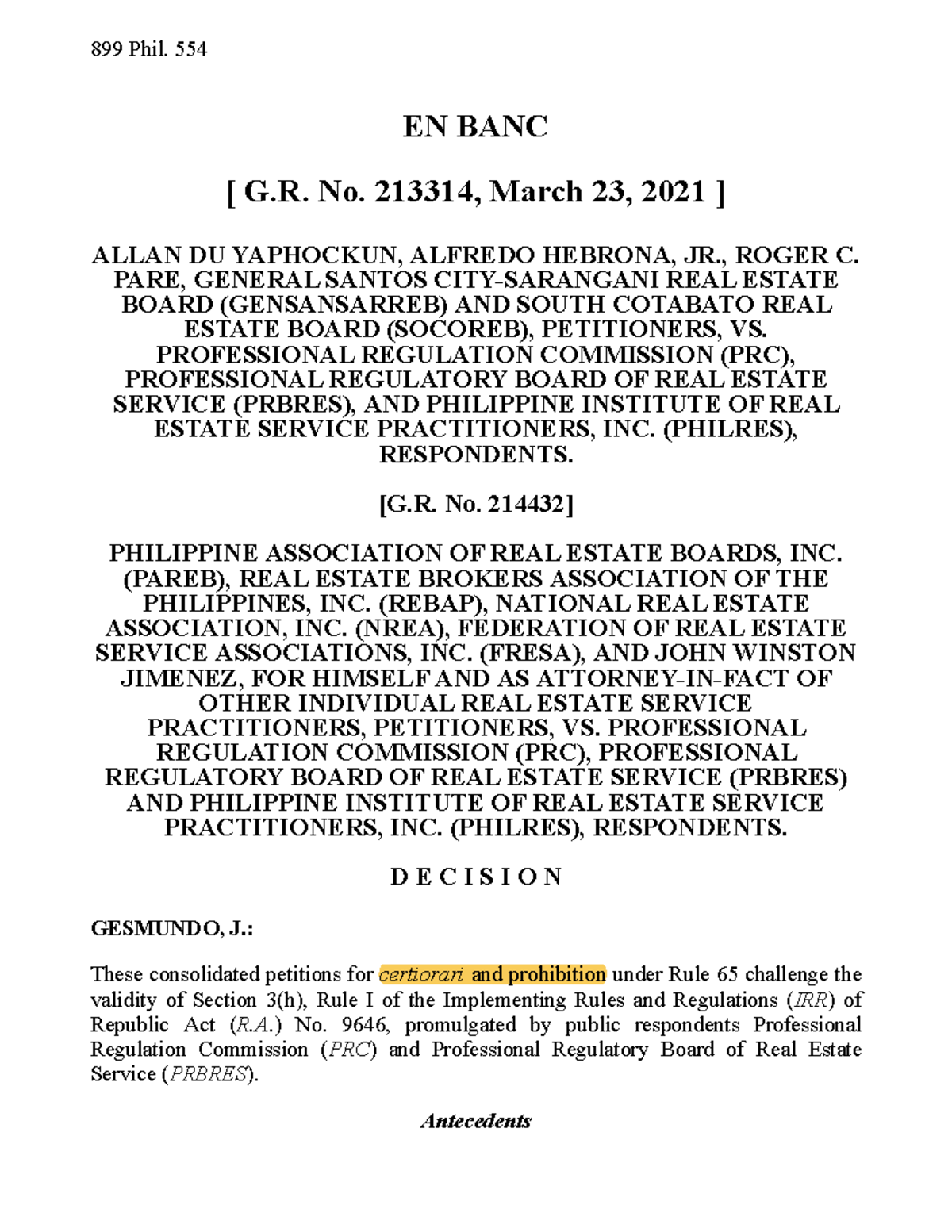Yaphockun vs. PRC: G.R. No. 213314 Decision Analysis (March 2021) - Studocu
