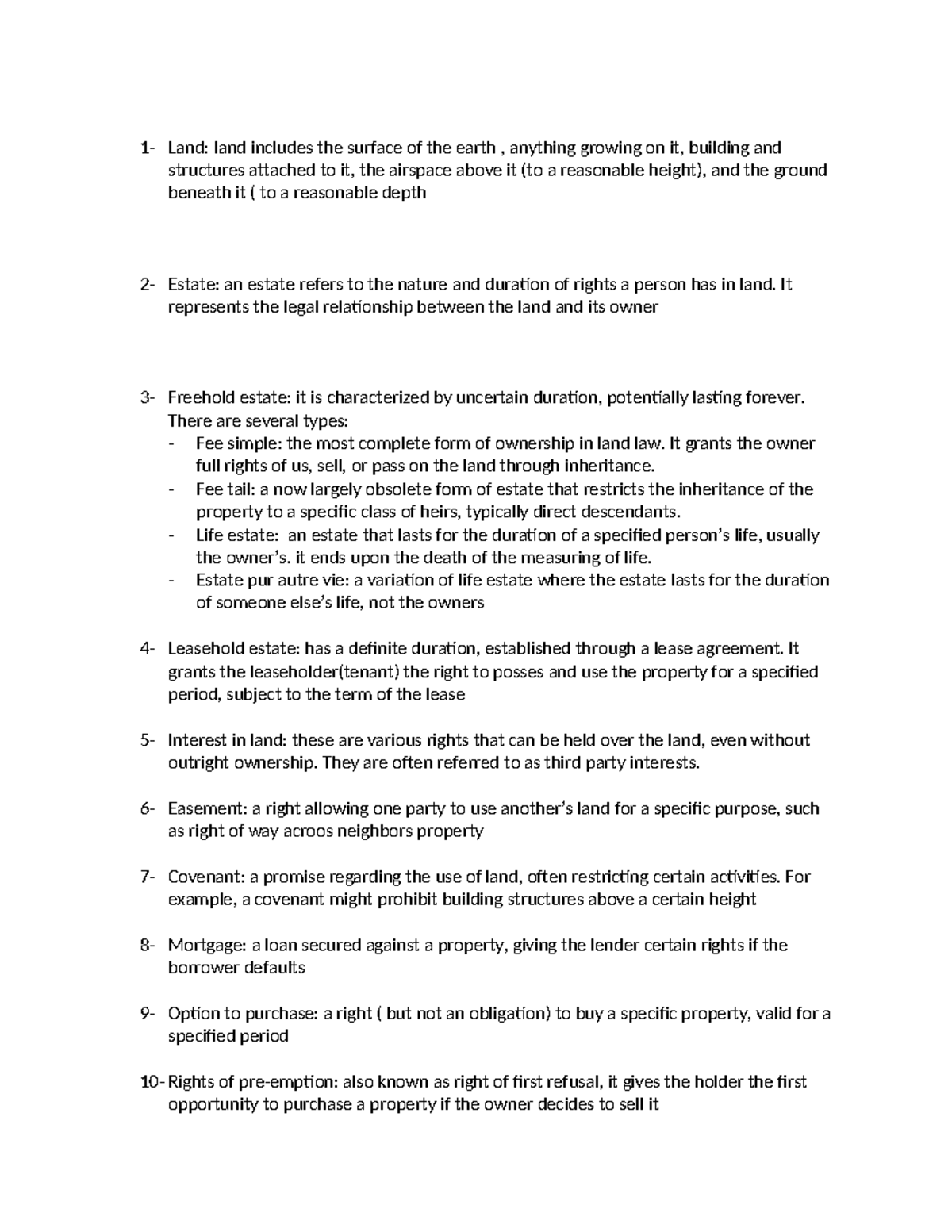 Land Law Terms and Principles: Key Definitions and Case Summaries - Studocu