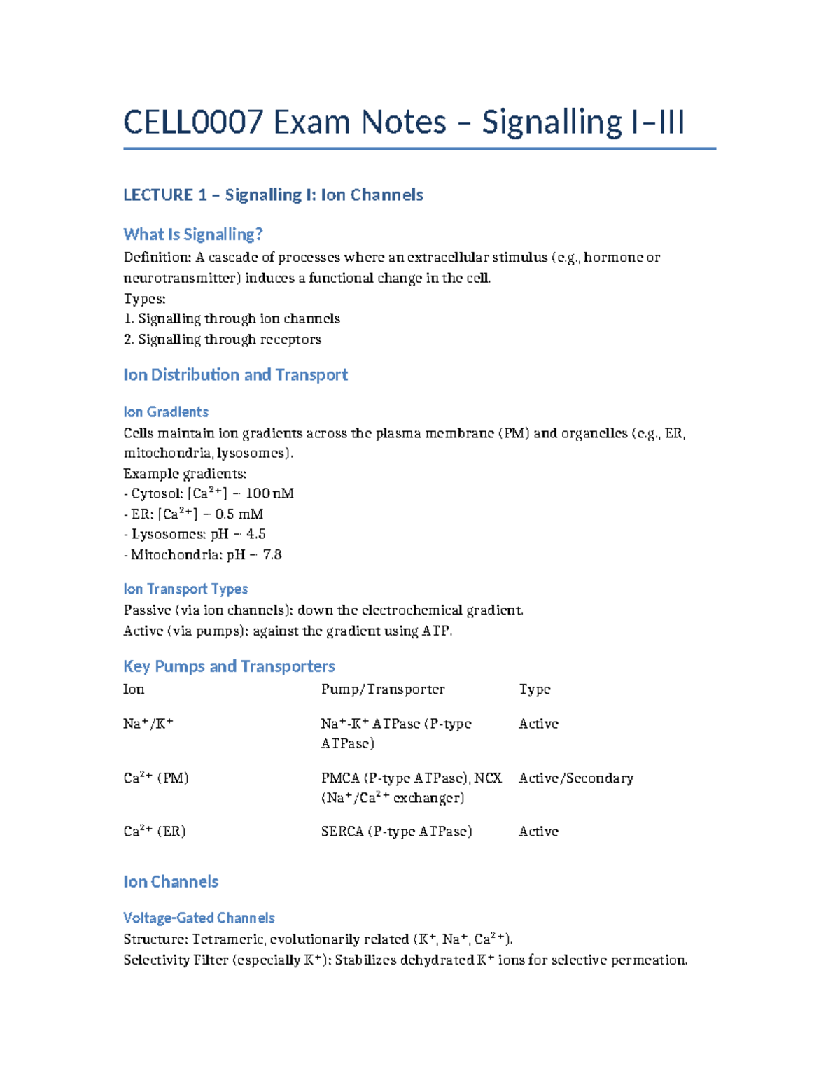 CELL0007 Exam Notes: Signalling LECTURES 1-3 Overview - Studocu