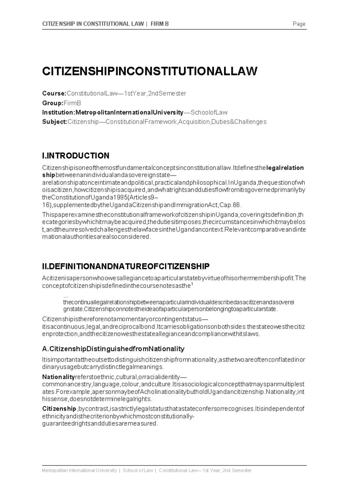 CIT 101: Citizenship in Constitutional Law - Firm B Overview - Studocu