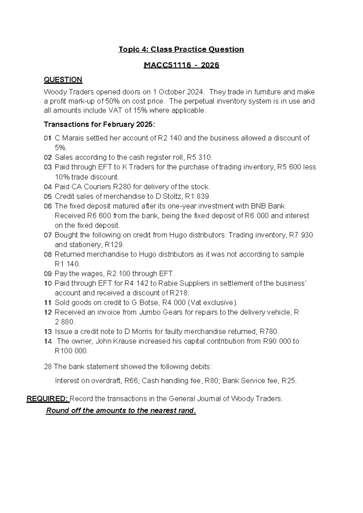 Topic 4: Class Practice Question & Memo for 2026 - Studocu