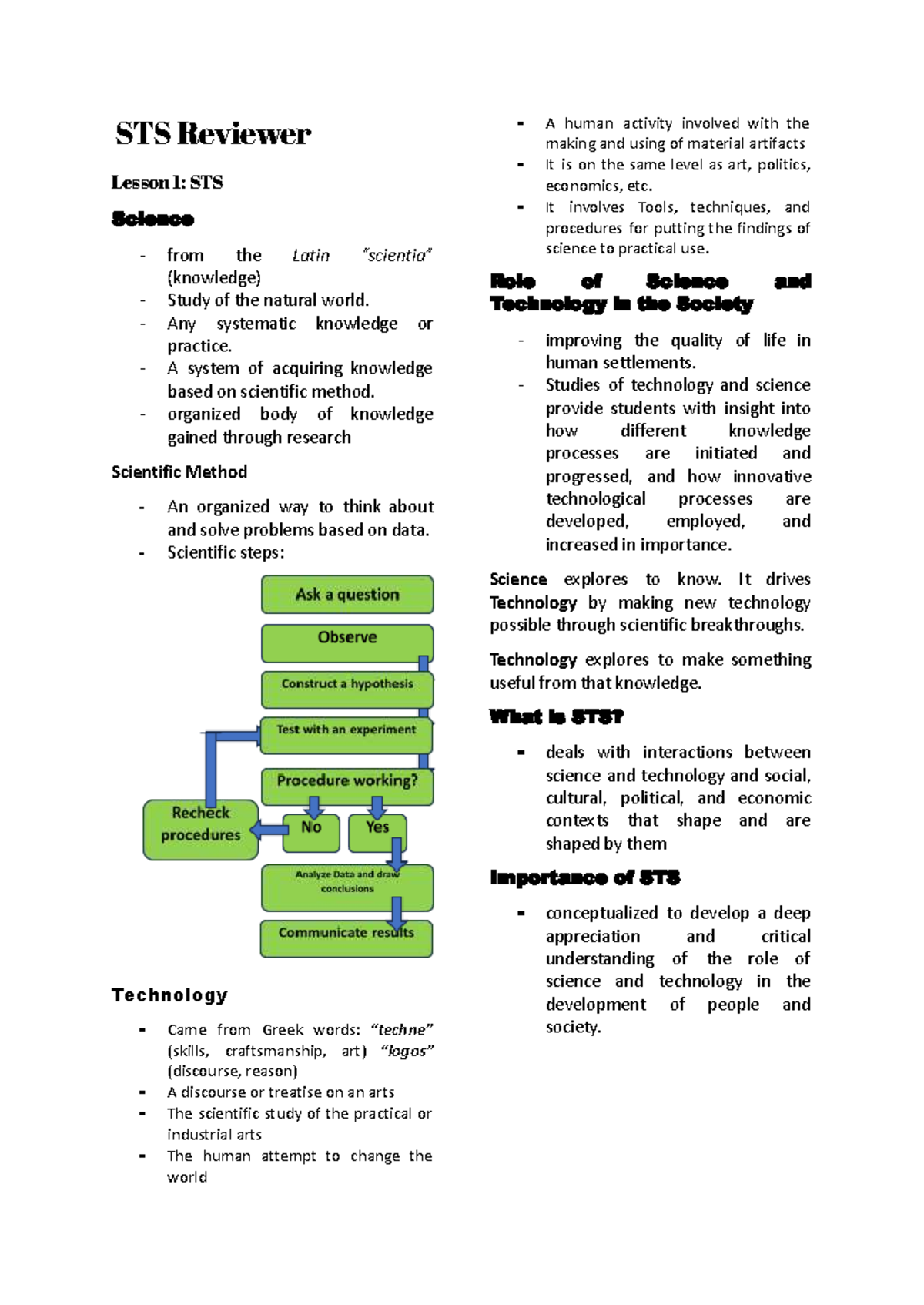STS-Reviewer Lessons 1-4: Exploring Science, Technology, and Society ...