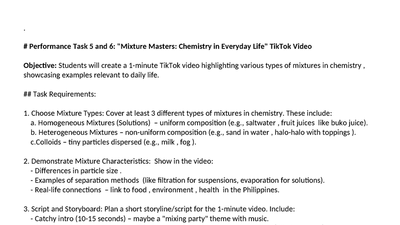 Performance Task 5 & 6: Chemistry Mixtures in TikTok Video - Studocu