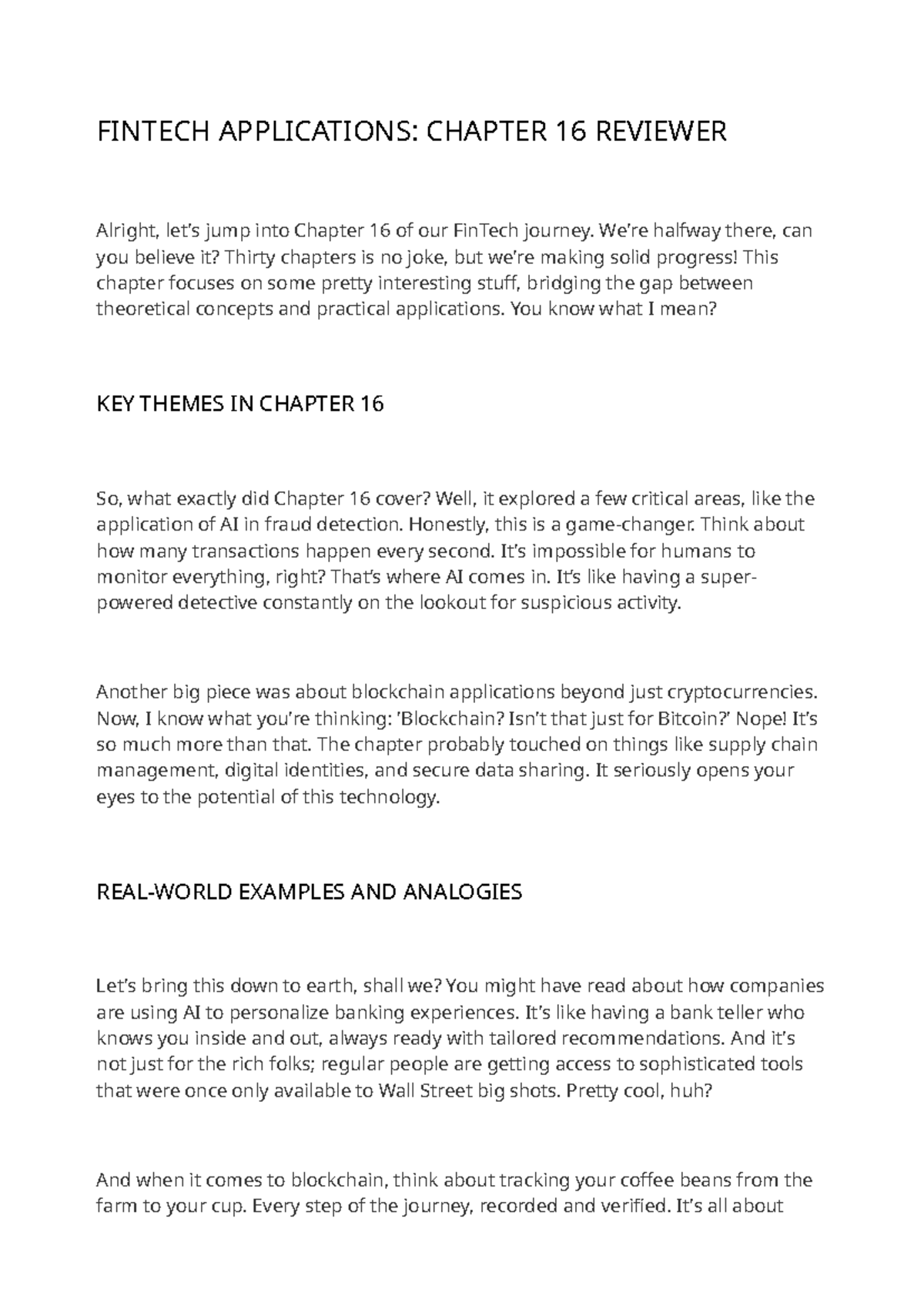 FINTECH 101: CHAPTER 16 REVIEWER ON AI & BLOCKCHAIN APPLICATIONS - Studocu