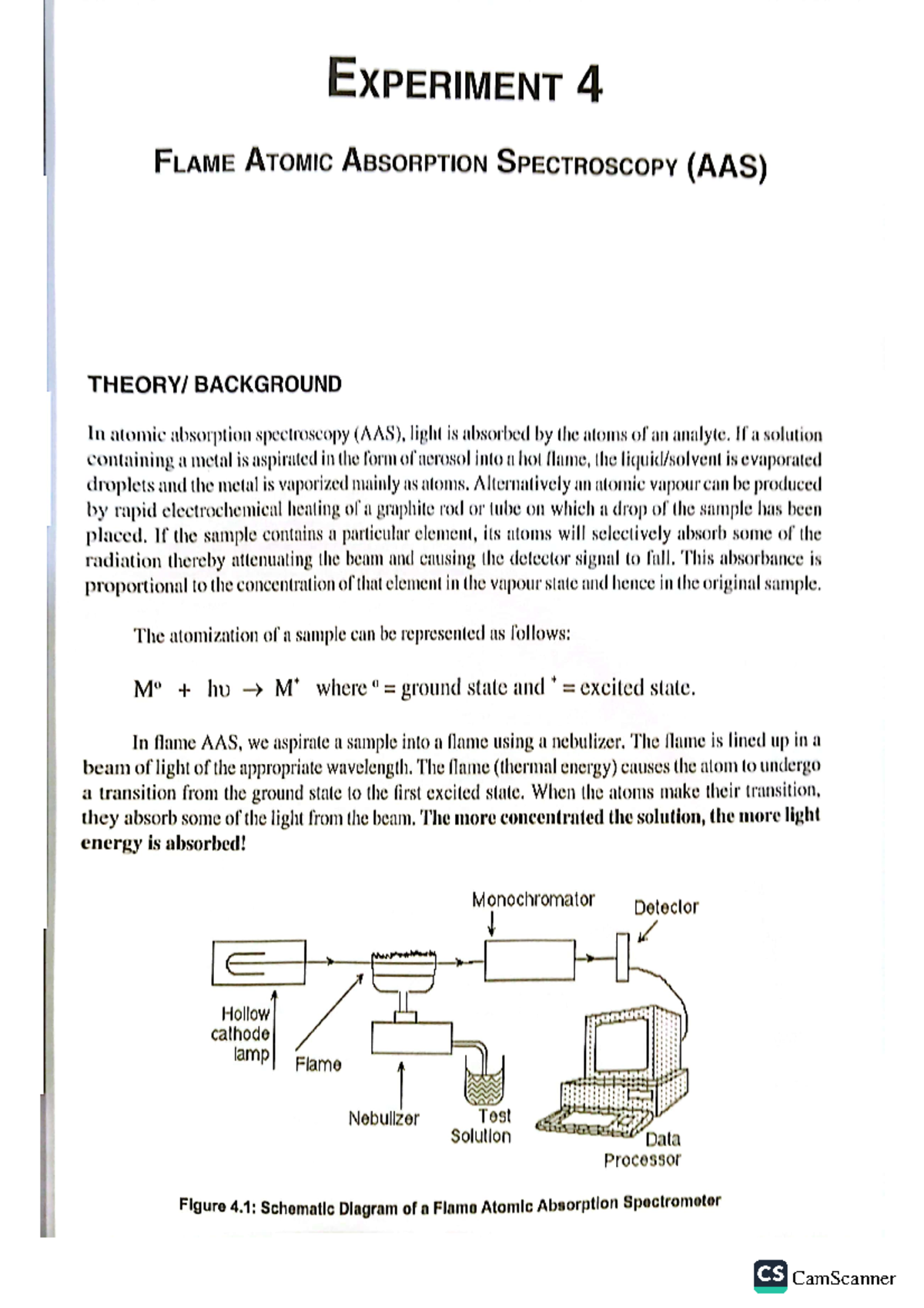 Chm260 exp4 - LAB MANUAL - EXPERIMENT 4 FLAME ATOMIC ABSORPTION SPECTROSCOPY (AAS) BACKGROUND In ...