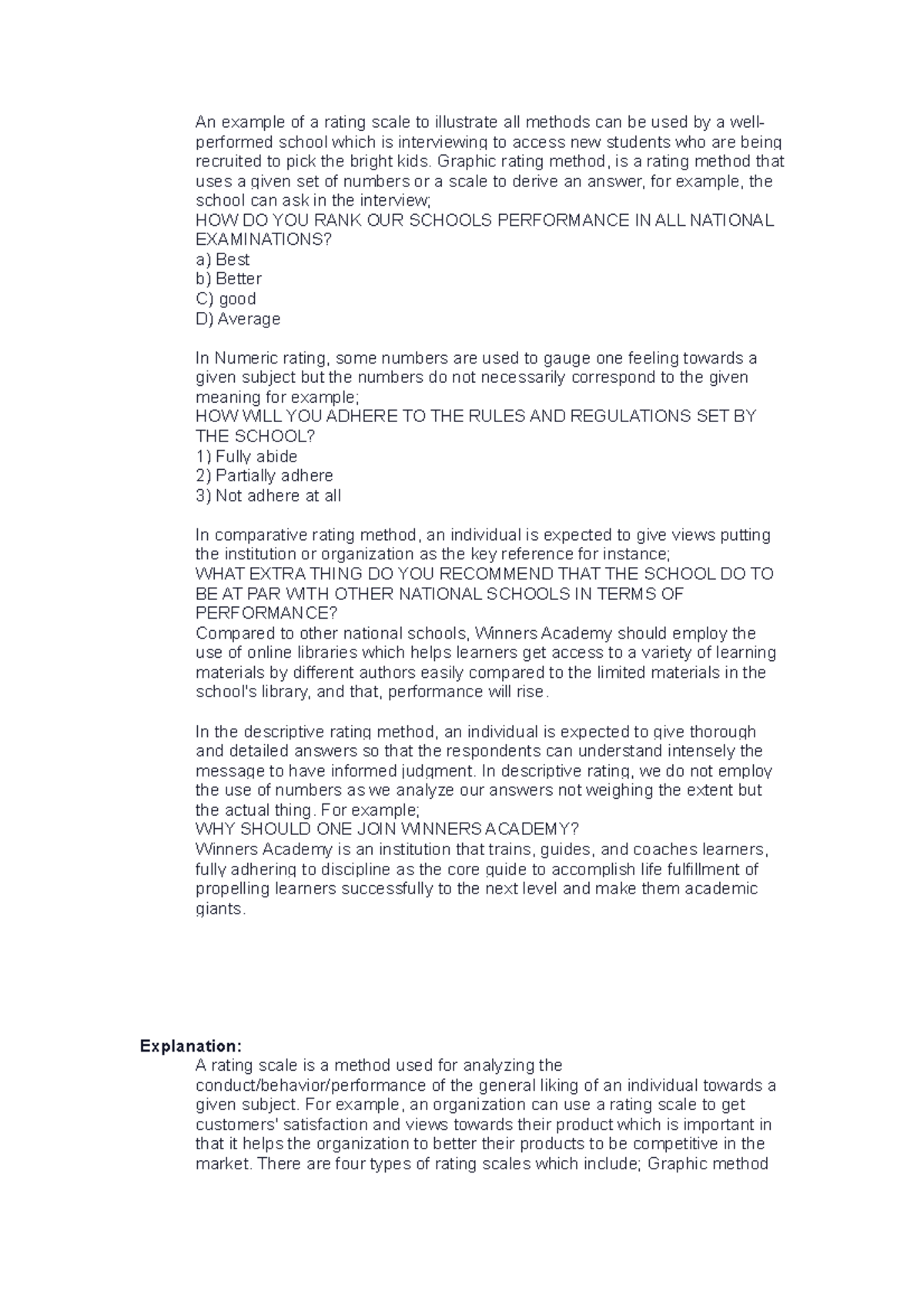 Rating Scales for Student Recruitment: An Example for Q4 - Studocu