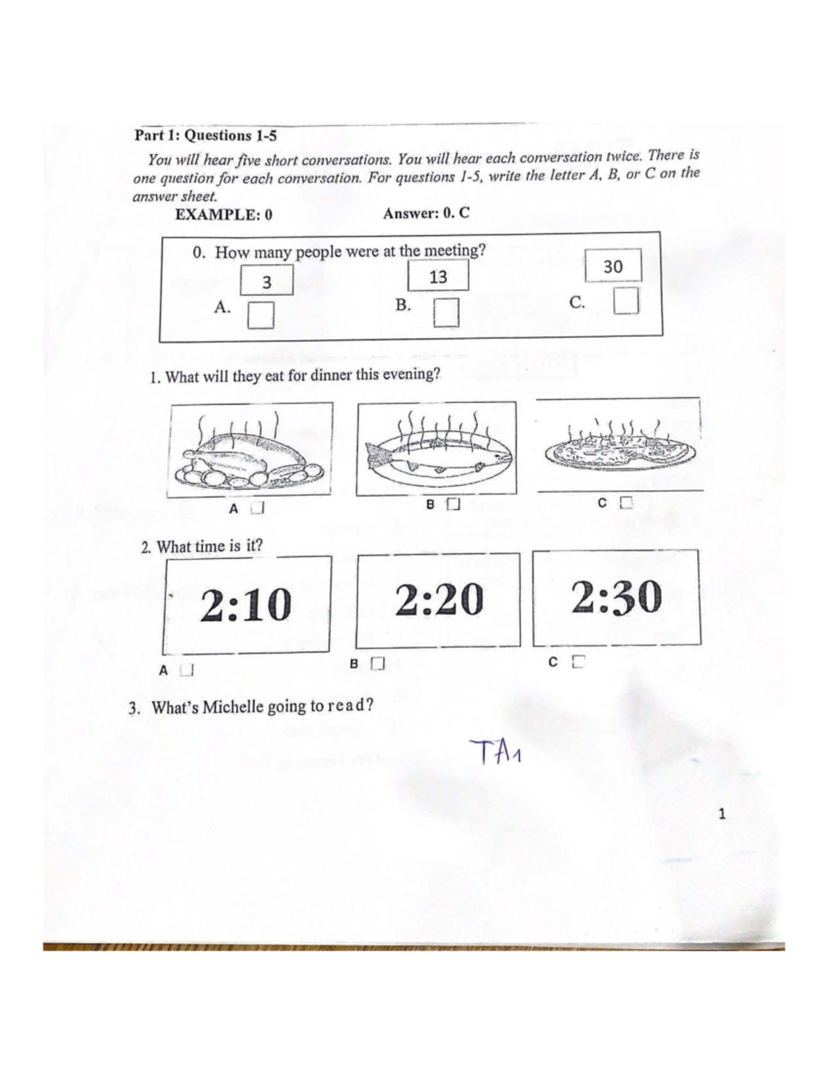 Listening Test Part 1: Short Conversations & Questions - Studocu