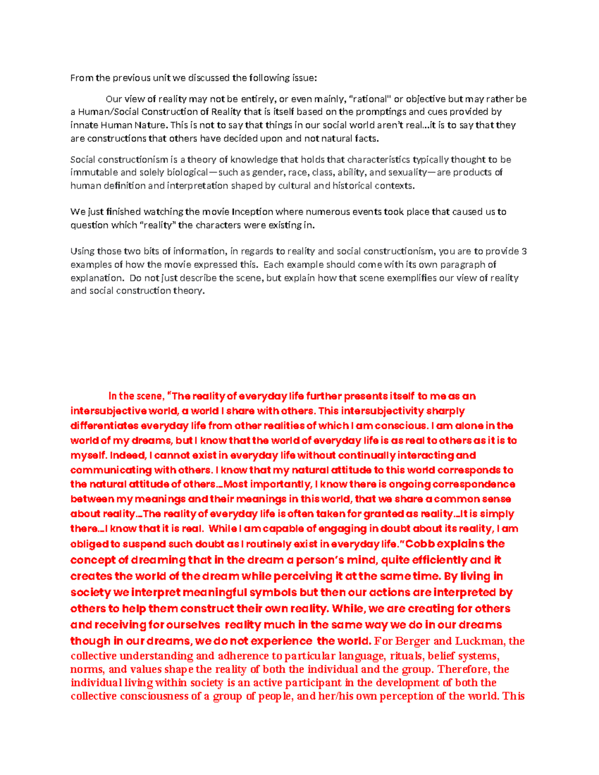 Copy of Inception Writing Assignment - From the previous unit we ...