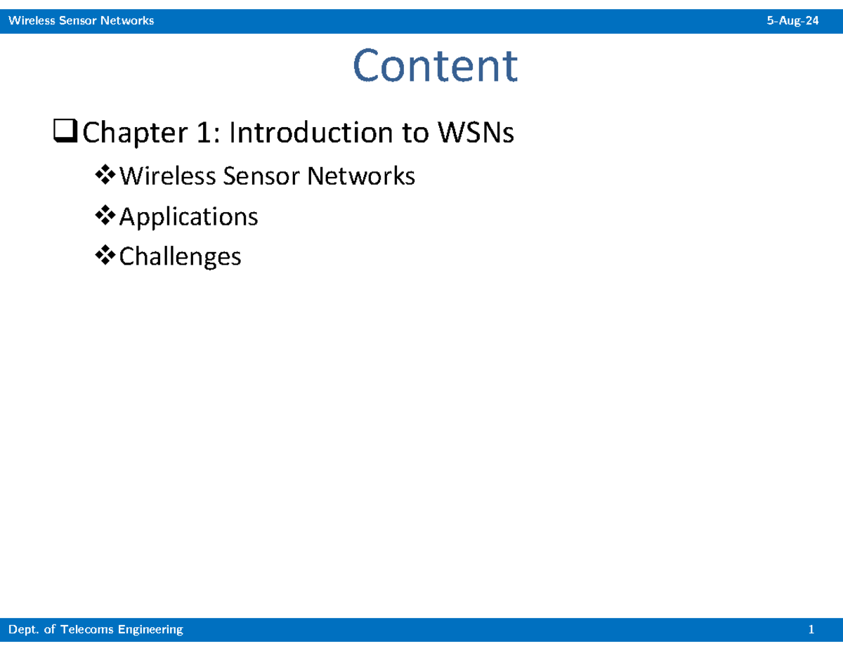 Ch01-Overview of WSNs - Documents - Chapter 1: Introduction to WSNs Wireless Sensor Networks ...