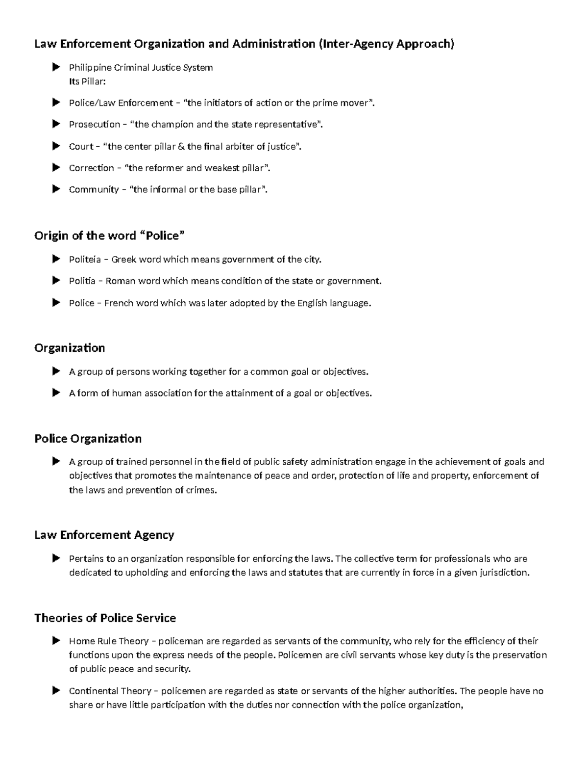 LEA - Law Enforcement Organization and Administration Overview - Studocu
