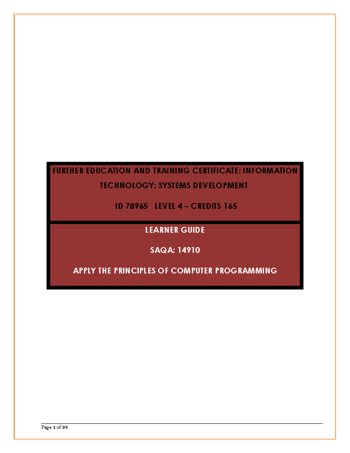 Learner Guide 14910: Principles of Computer Programming - Studocu