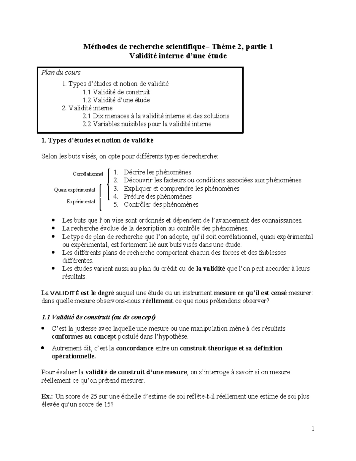 Méthodes de recherche - Thème 2 : Validité interne de l'étude - Studocu