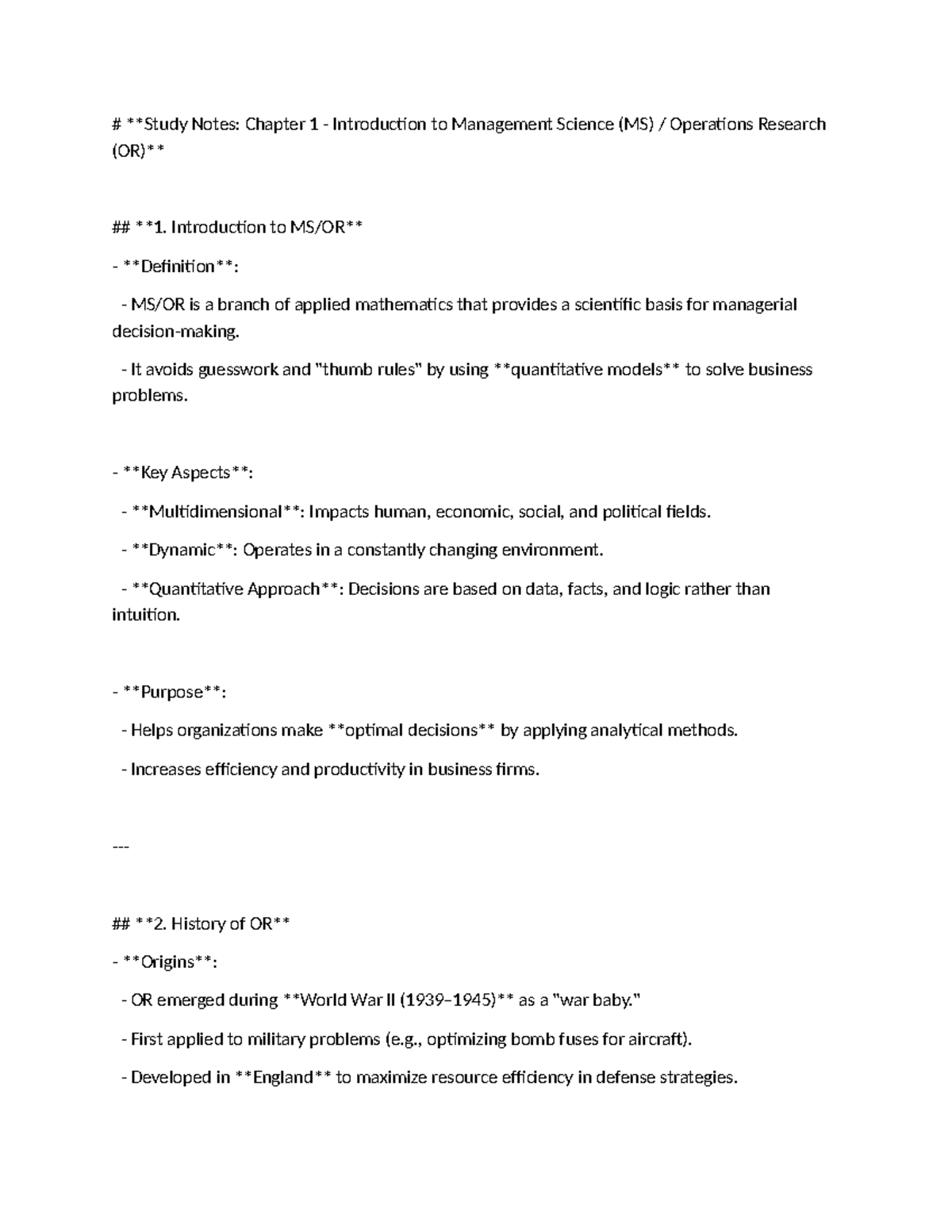 Chapter 1: Introduction to Management Science (MS) - Operations ...