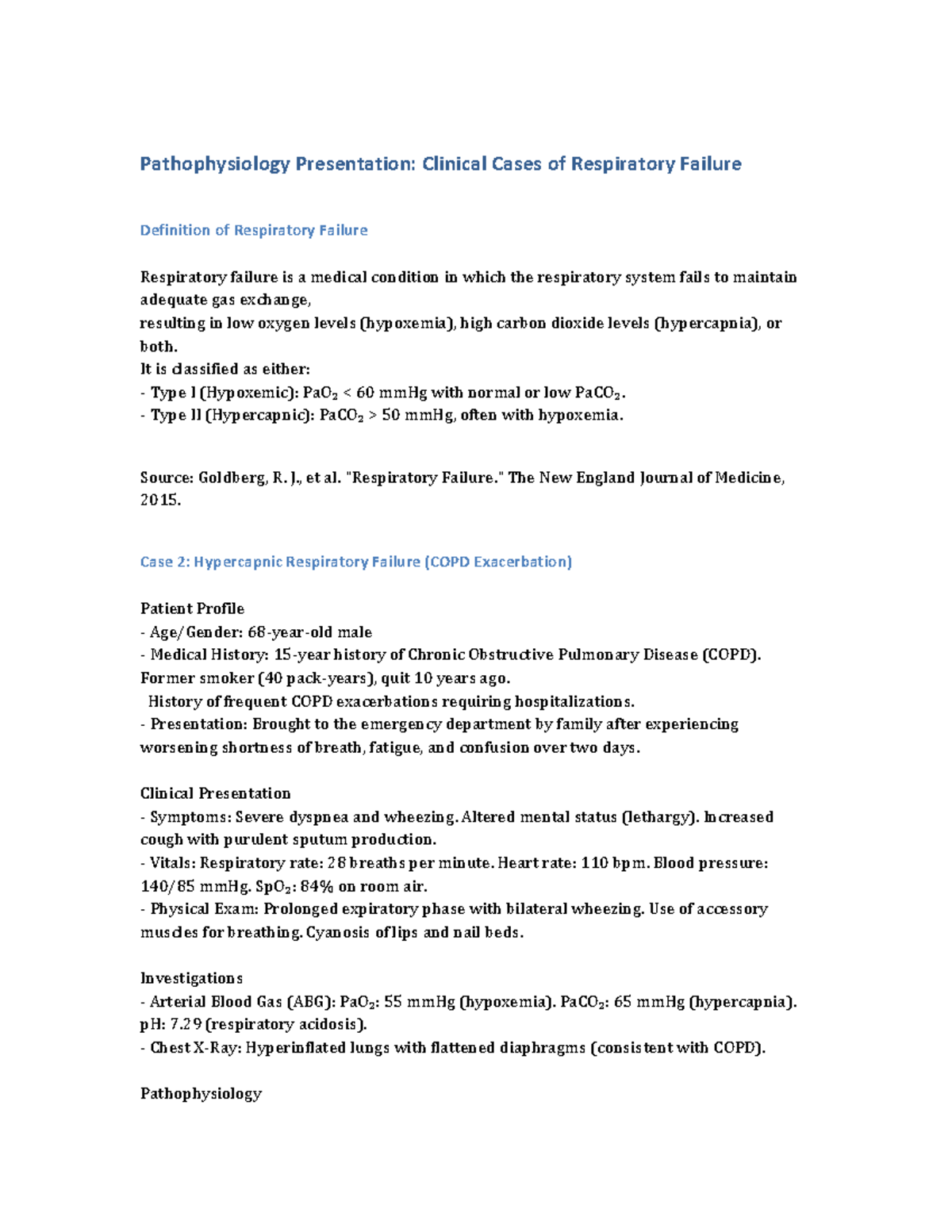 Respiratory failure notes - Pathophysiology Presentation: Clinical ...