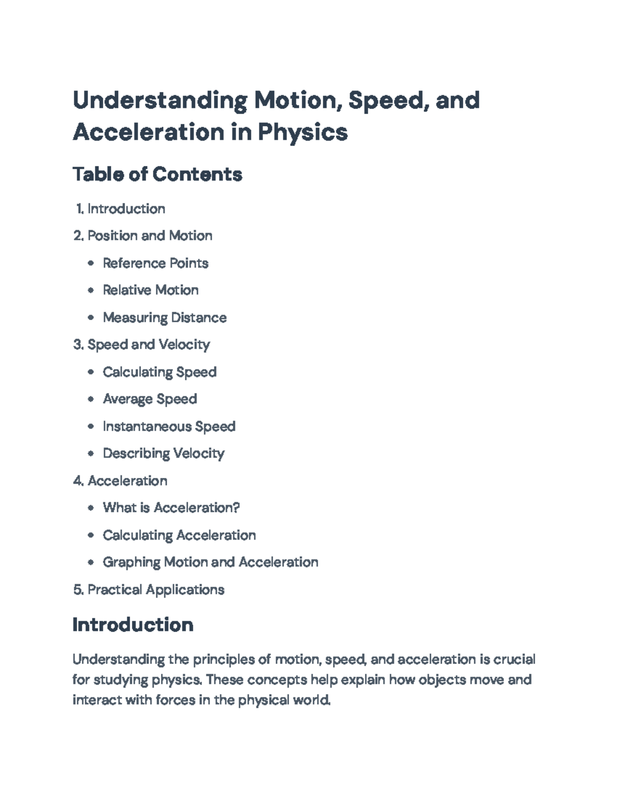 Understanding Motion, Speed, and Acceleration - PHYS101 Lecture Notes ...