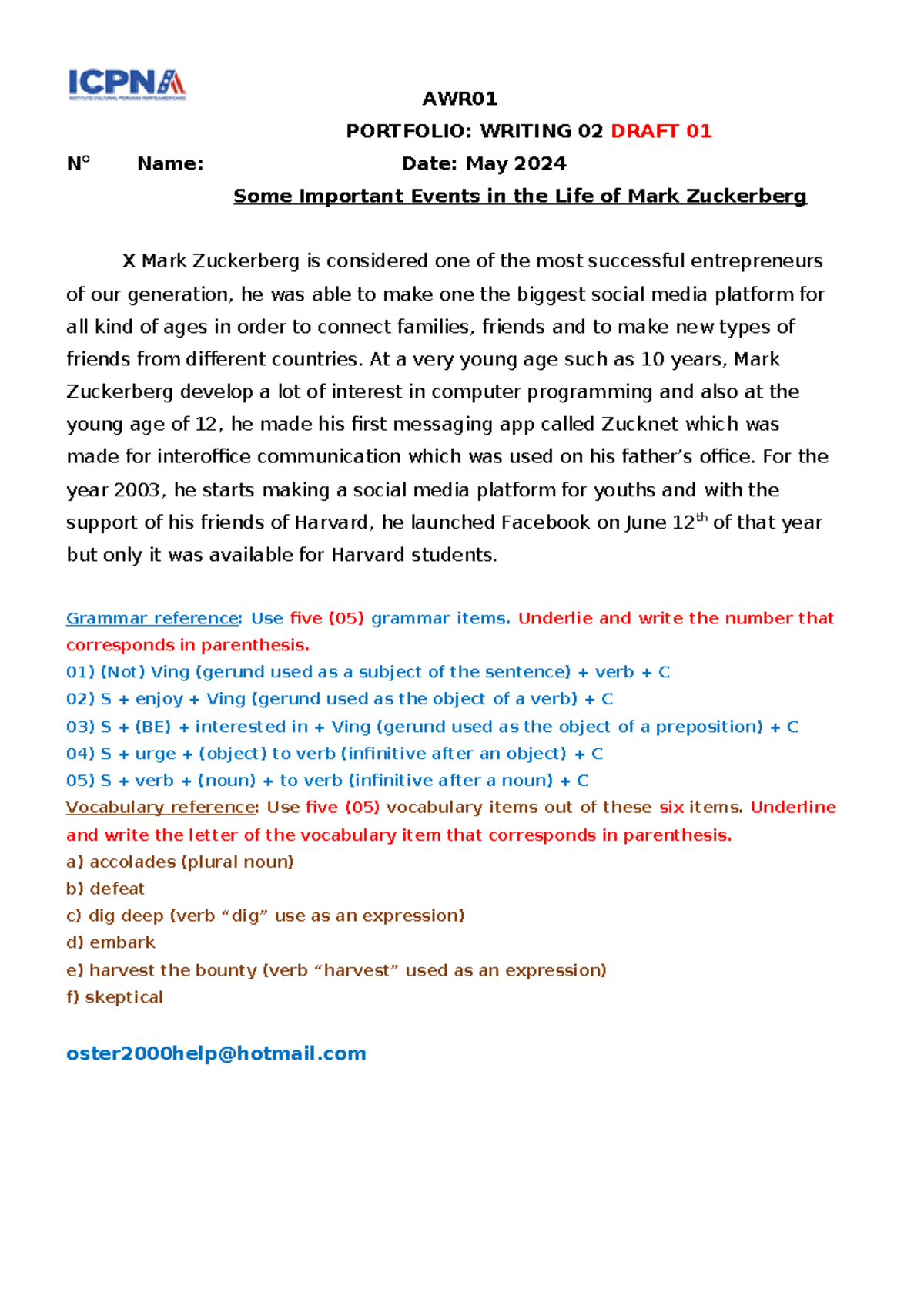 AWR01 Writing 02 Portfolio Draft: Mark Zuckerberg's Key Events - Studocu