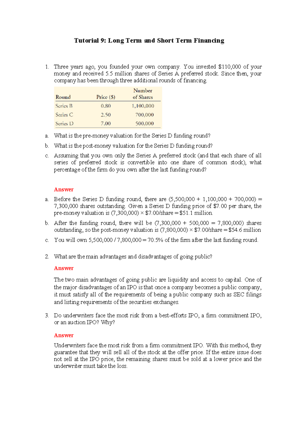 Tute 9 STF LTF Sol - Material from uni - Tutorial 9: Long Term and ...
