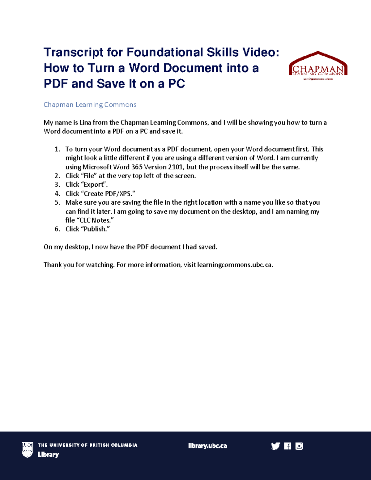 Transcript: How to Convert Word to PDF on PC - Studocu