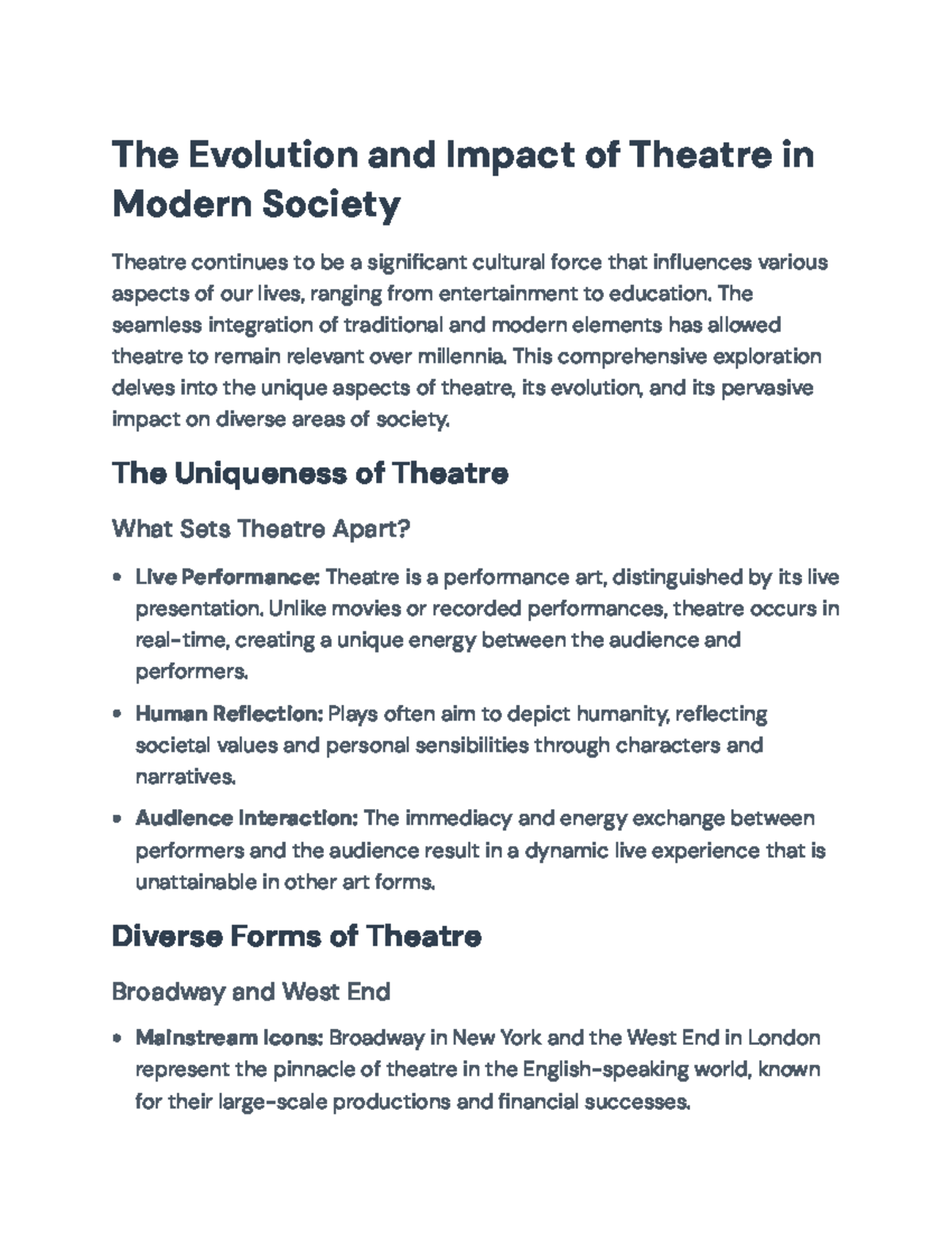 Theatre's Evolution and Impact: Insights into Modern Society - The ...