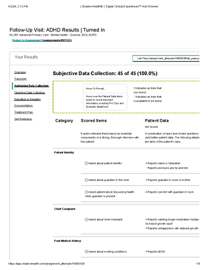 Shadow Health - ADHD-Documentation - Follow-Up Visit: ADHD Results ...