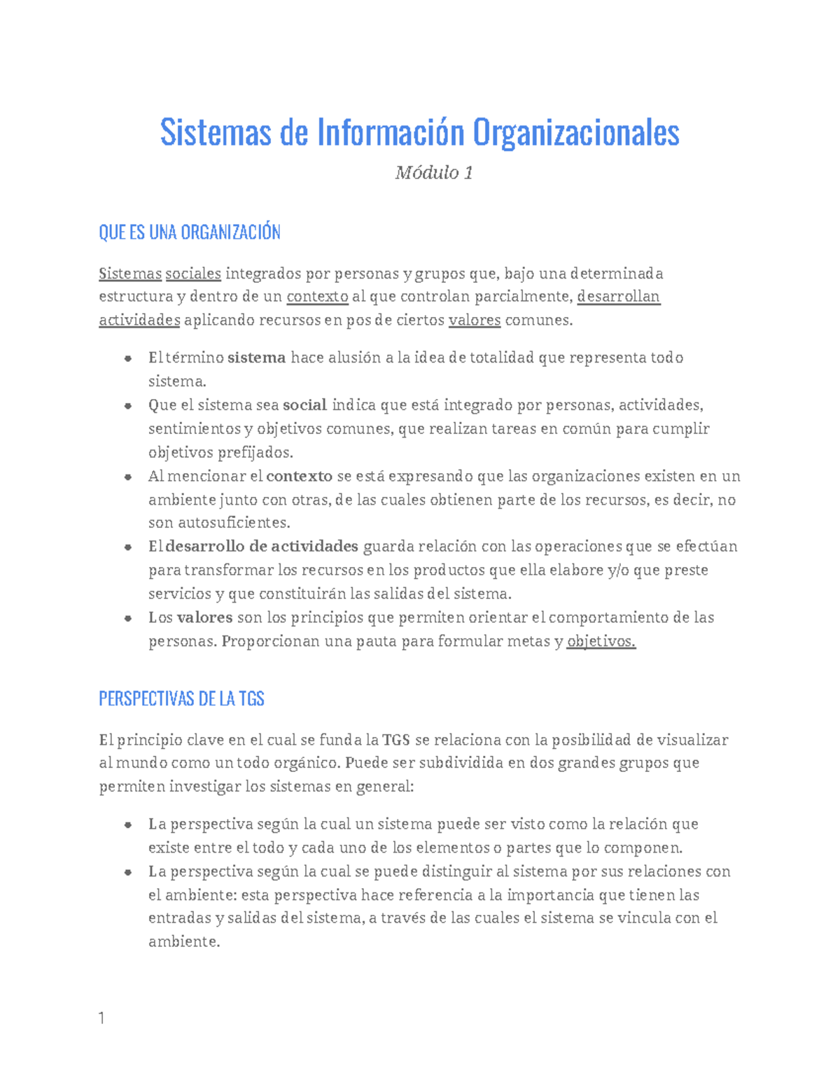 Sistemas de Inf. Org. Modulo 1R - Sistemas de Información Organizacionales Módulo 1 QUE ES UNA ...