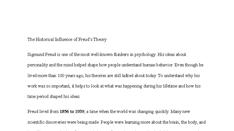 The Historical Impact of Freud's Theory on Modern Psychology - Studocu