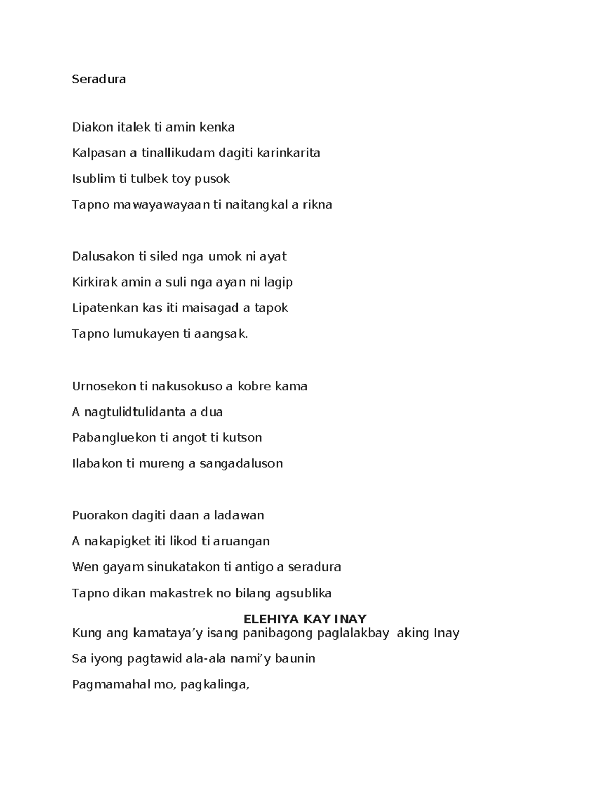 Daniw - Ilocano Poem Analysis and Reflection - Studocu