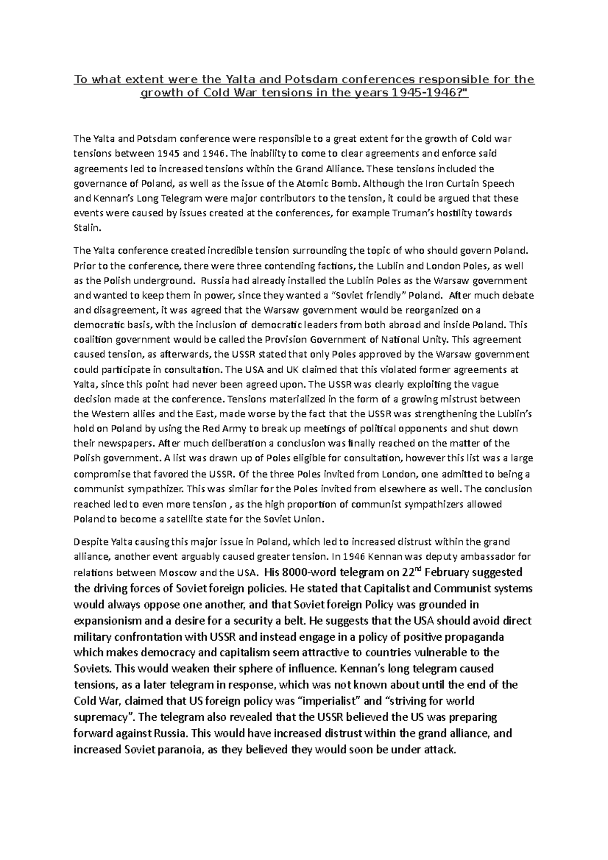 Yalta & Potsdam Conferences: Impact on Cold War Tensions (1945-46 ...