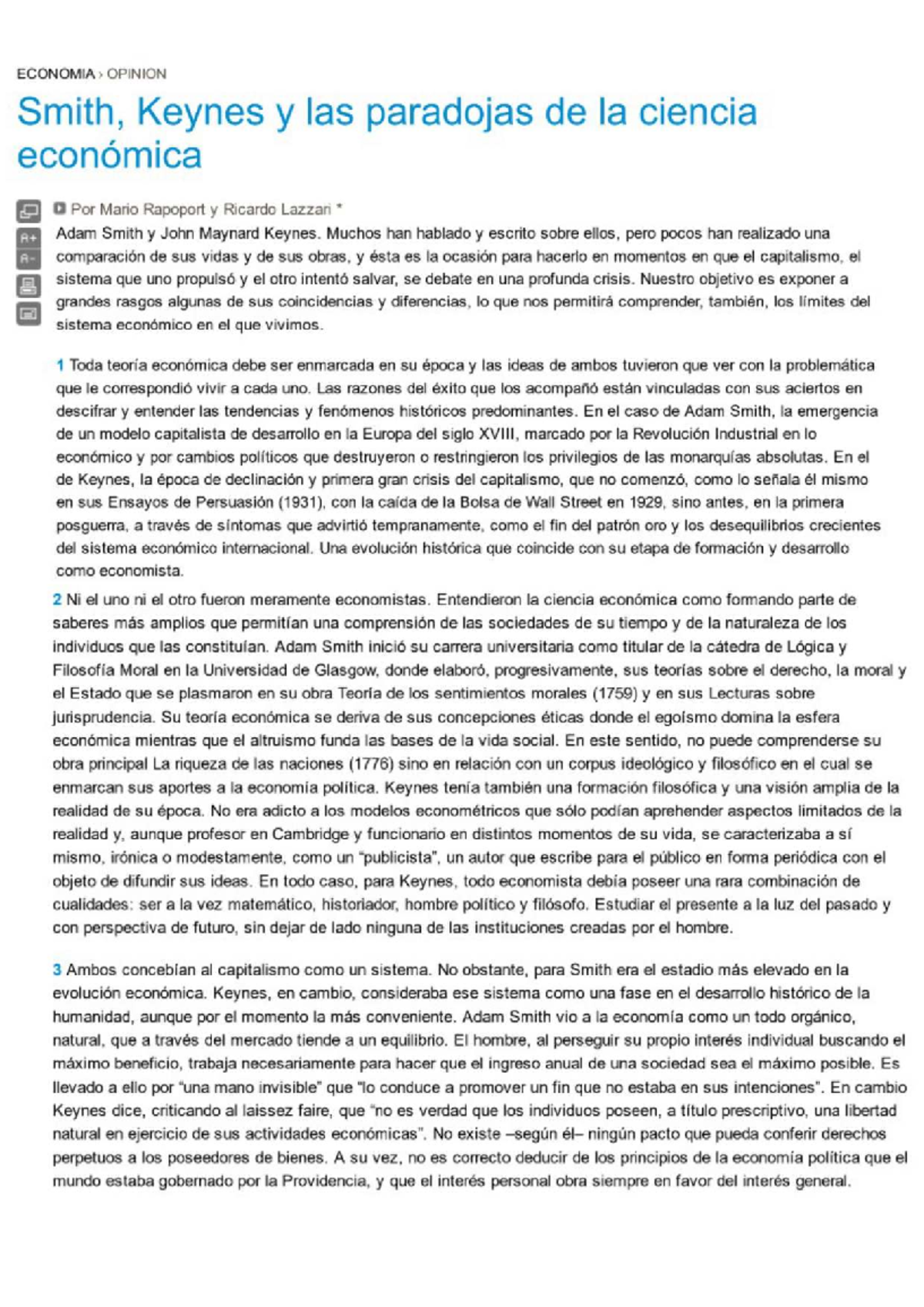 ECON 101: Comparativa entre Smith y Keynes en la Ciencia Económica ...