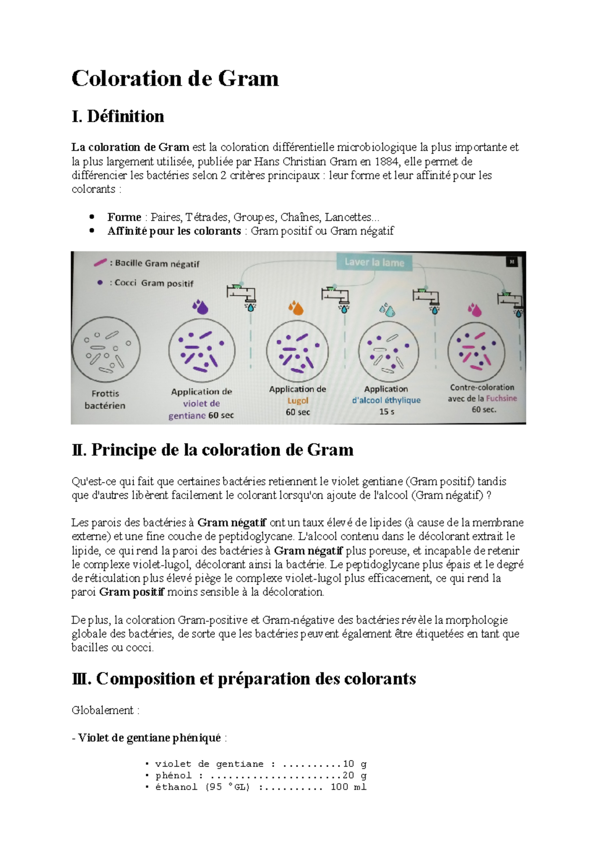 Technique Coloration de Gram - Coloration de Gram I. Définition La ...