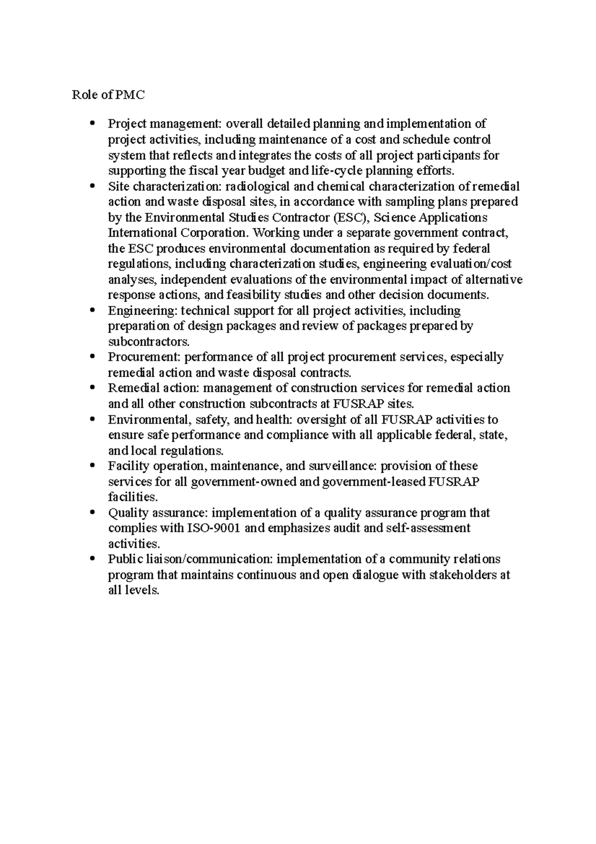 Role of PMC in Project Management and Environmental Oversight - Studocu